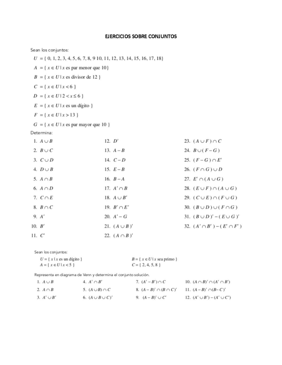 Ejercicios Sobre Conjuntos de calculo integral - EJERCICIOS SOBRE ...