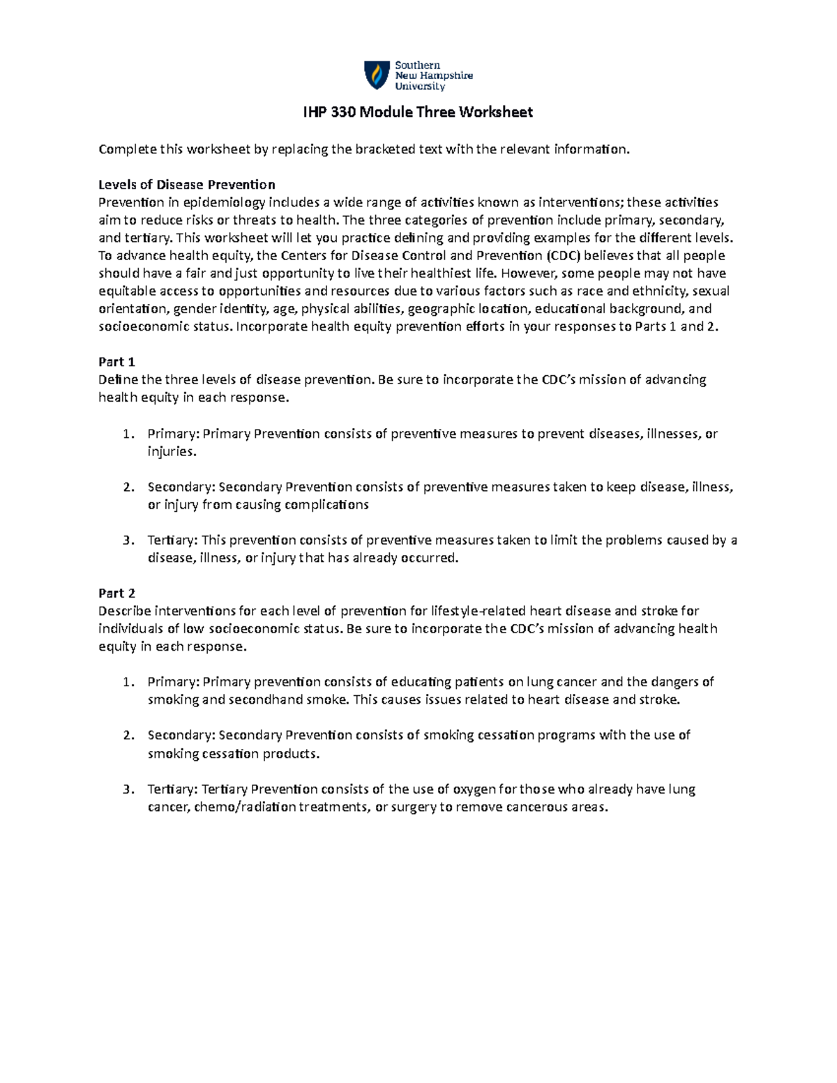 IHP 330 Module Three Worksheet - IHP 330 Module Three Worksheet ...