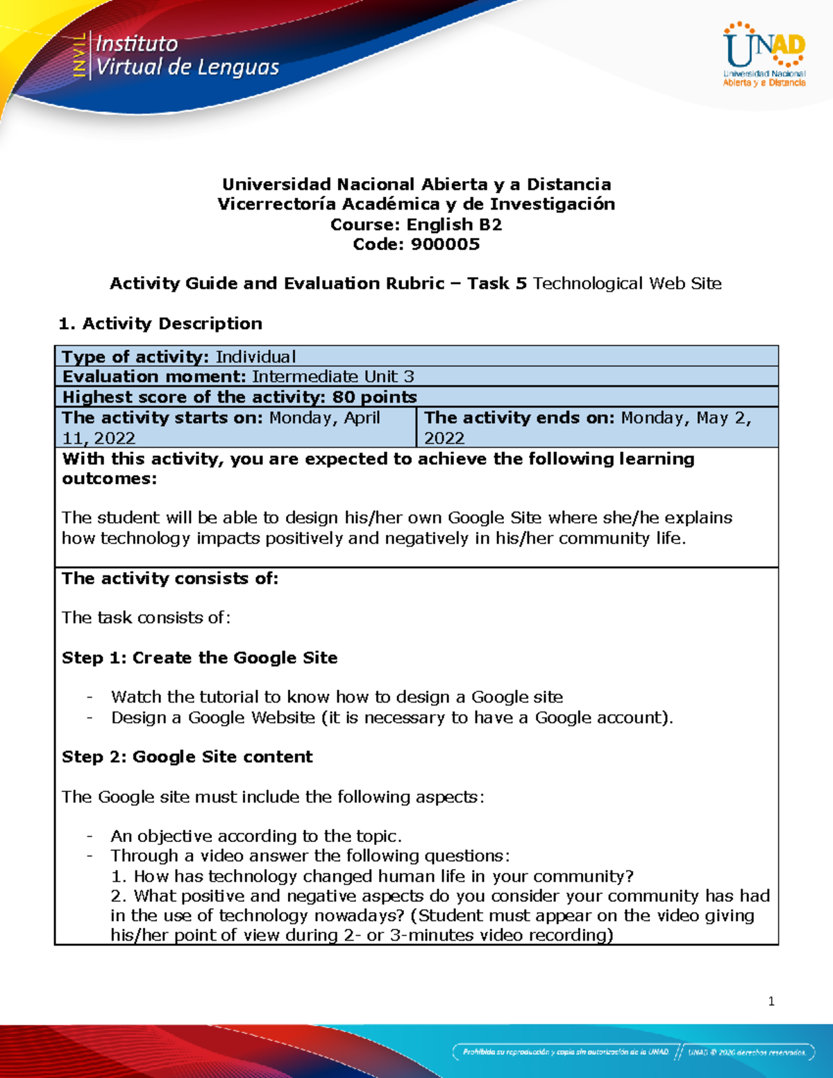 Activity guide and evaluation rubric - Unit 3 - Task 5 - Technological ...