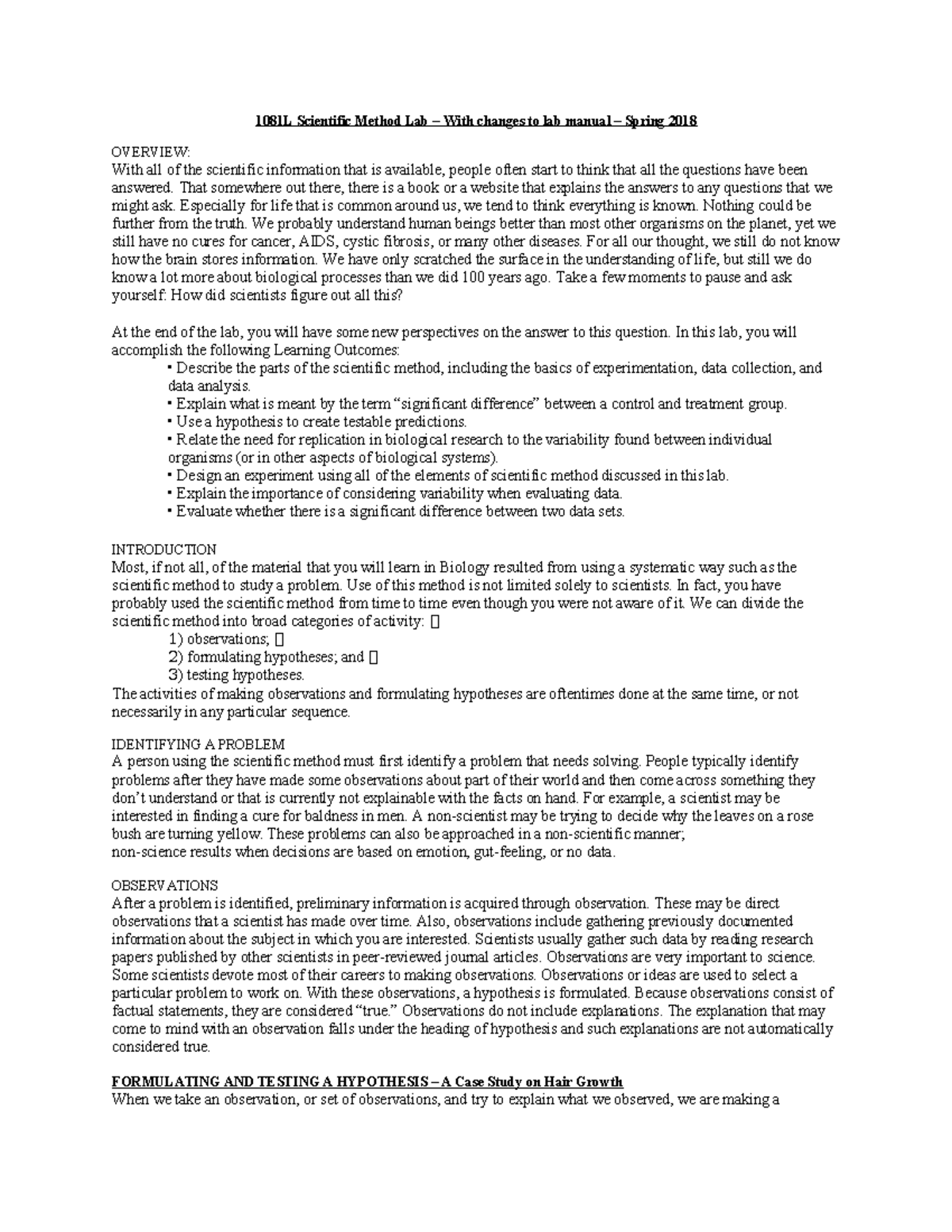 Updated Lab Manual - Sci Method Lab - 1081L Fall 2019 - 1081L ...
