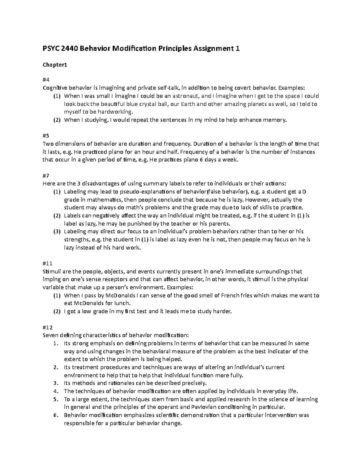 Psyc2440 Assignment 1 Psyc 2440 Behavior Modification Principles Assignment 1 Chapter1 4
