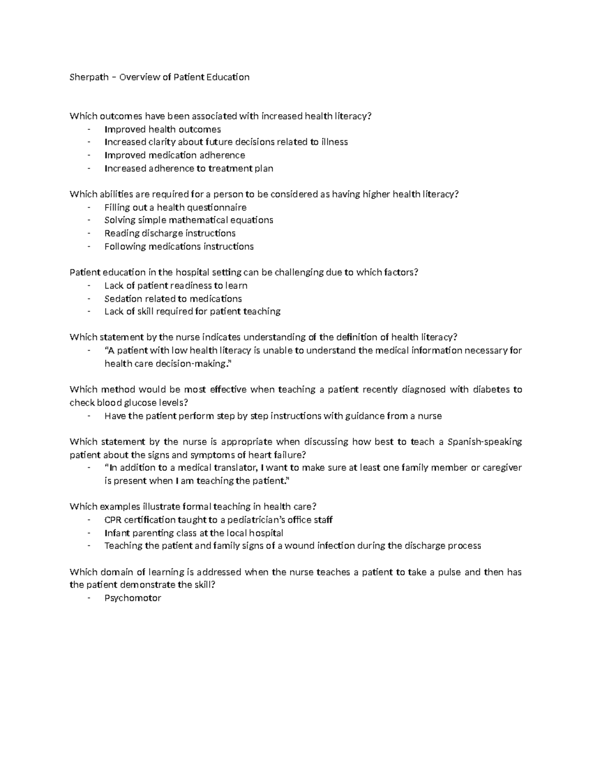 Sherpath - Overview of Patient Education - Sherpath – Overview of ...