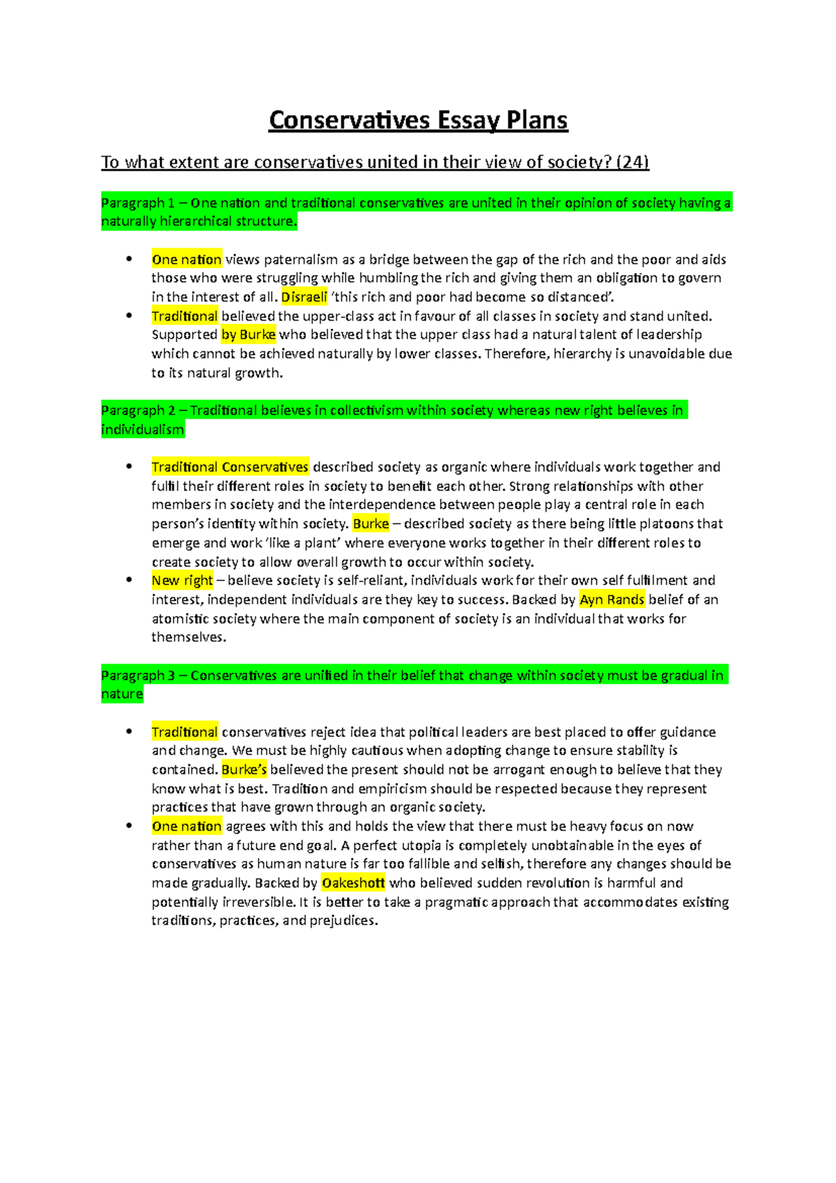 Conservatism Essay Plans - Conservatives Essay Plans To what extent are ...