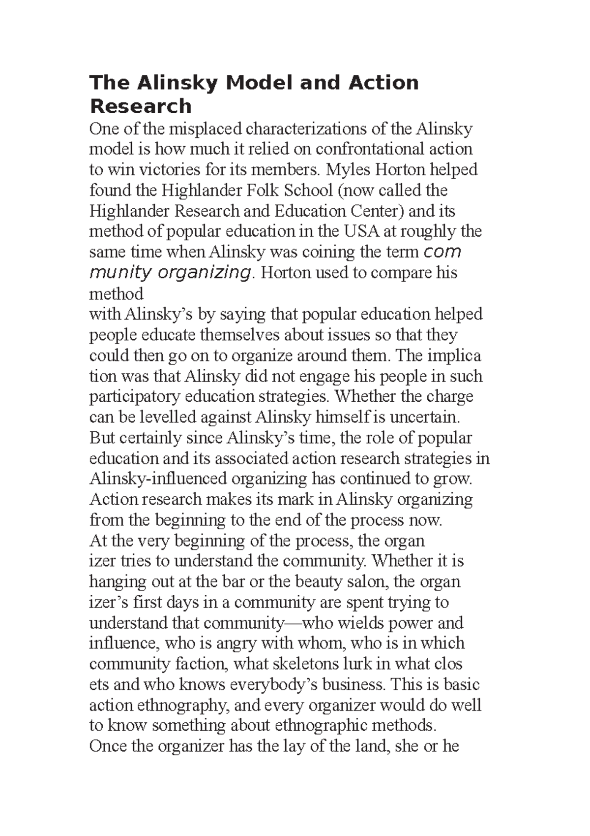 The Alinsky Model and Action Research - The Alinsky Model and Action ...