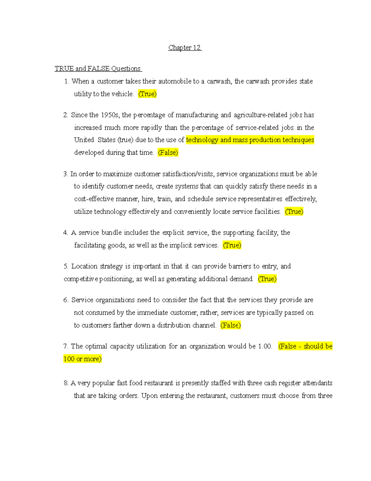 SCM Tutorial 12 - true/false, objective and essay questions - Supply ...