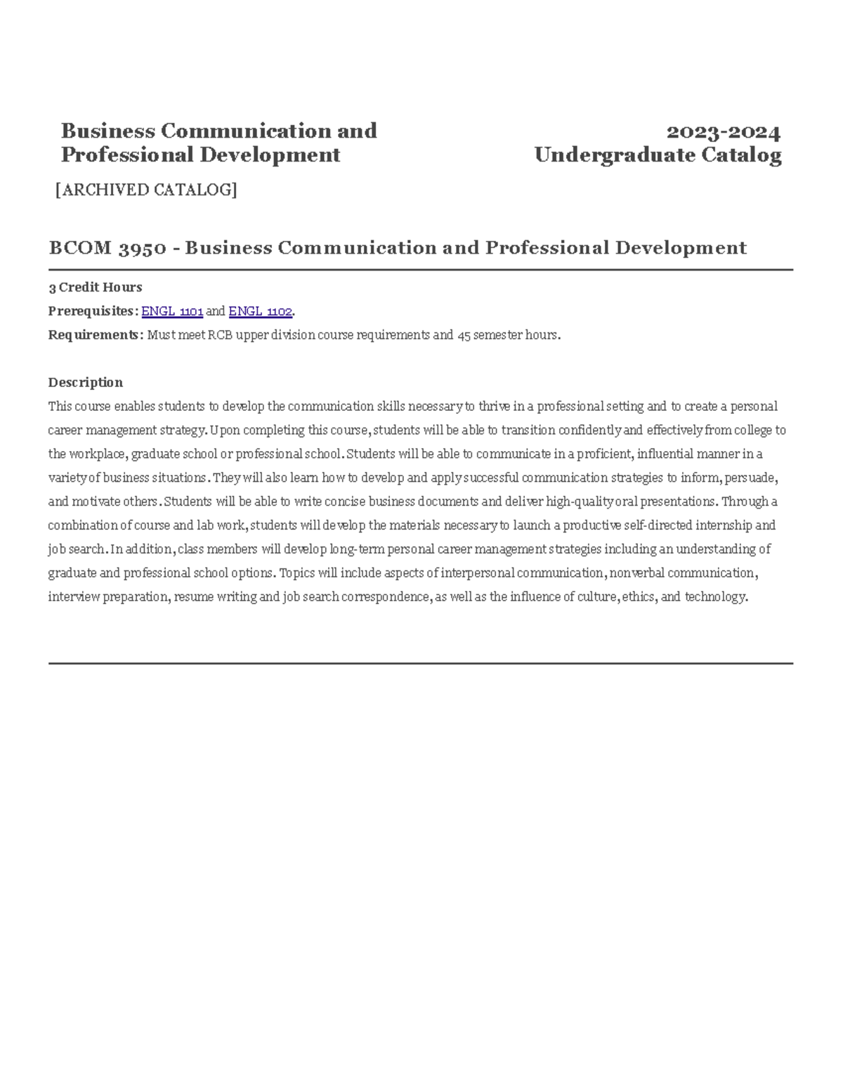 BCom 3950 descrption - Detail - Business Communication and Professional ...