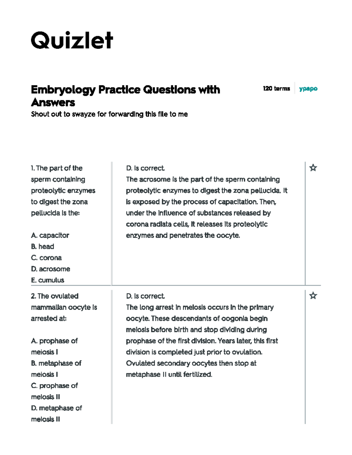 Ebryology mcqs - With answers - Quizlet Embryology Practice Questions ...