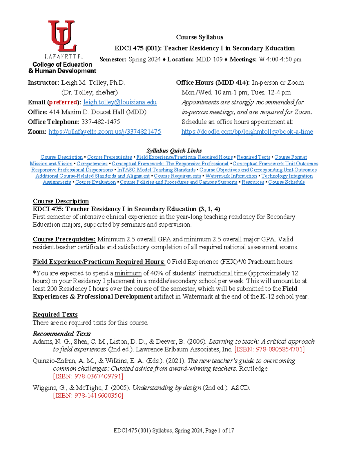 EDCi475 Syllabus - Course Syllabus EDCI 475 (001): Teacher Residency I ...
