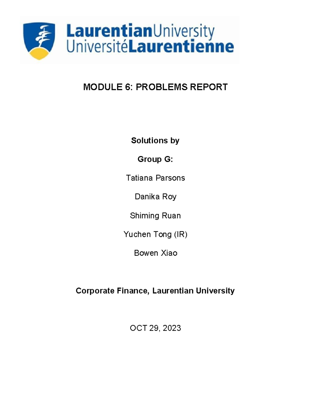 Module 6 Problems - Group G (Report) - MODULE 6: PROBLEMS REPORT ...