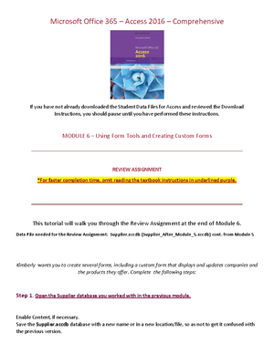 CIS135 Access Module 5 - CIS135 Introduction to Information Systems - Access If you have not ...