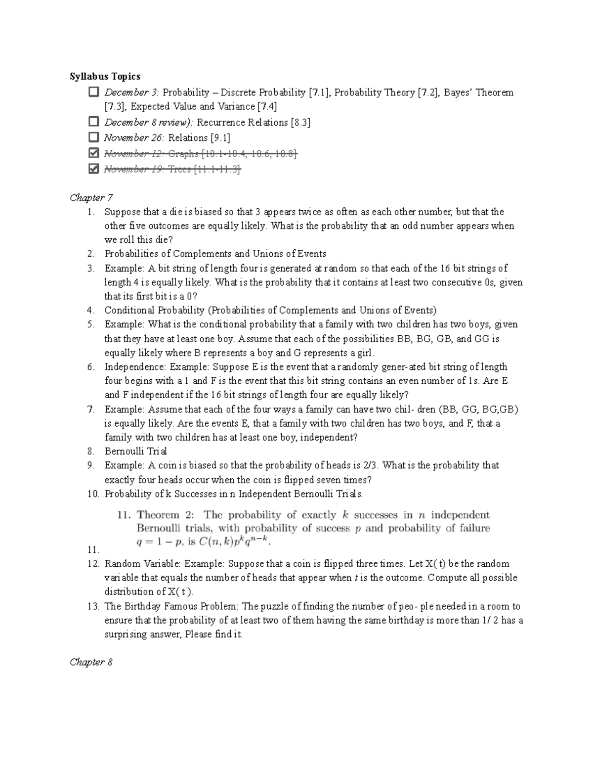 Cs 220 final syllabus review - Syllabus Topics December 3: Probability ...