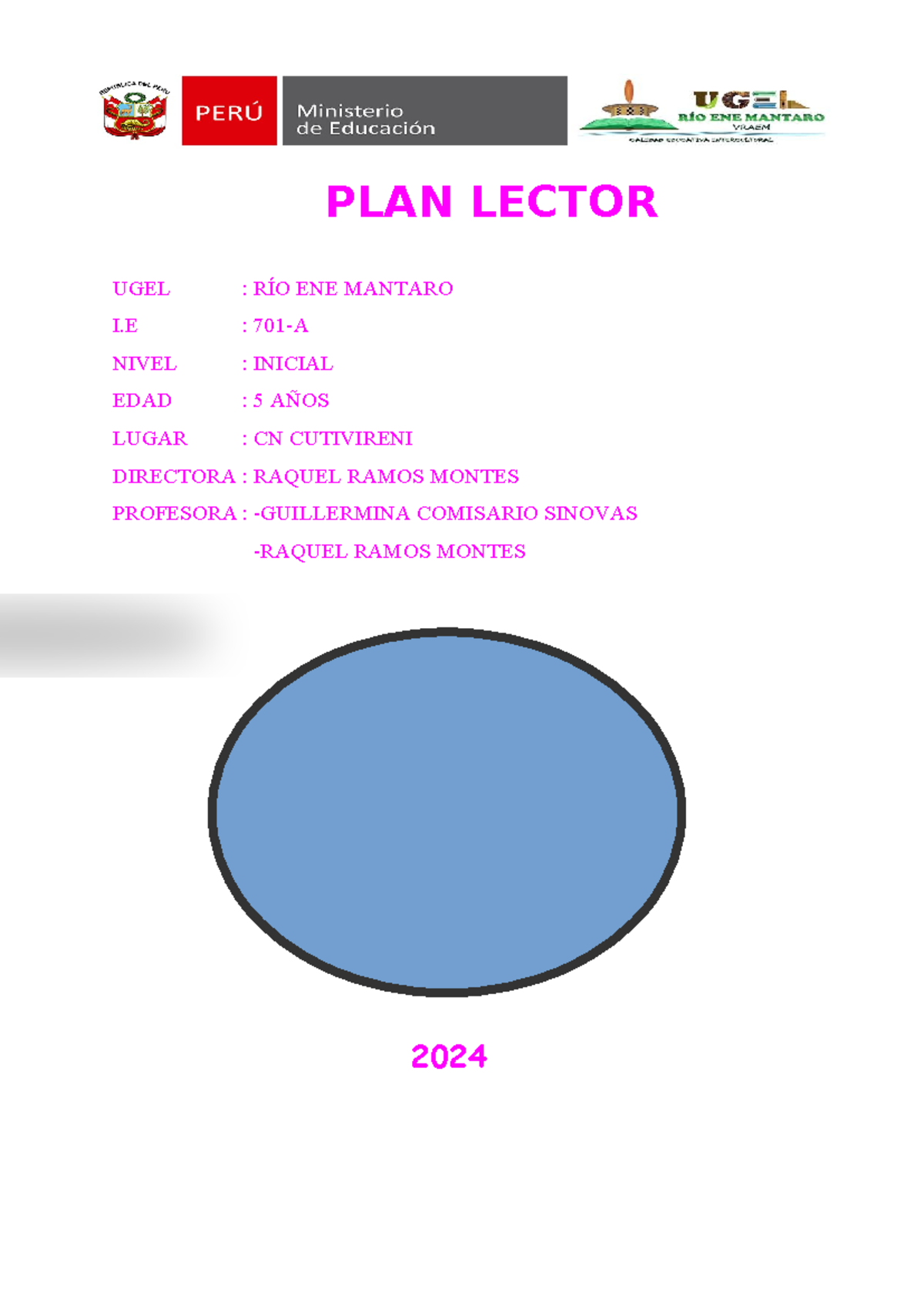 13.PLAN Lector 5 AÑOS - PLAN LECTOR UGEL : RÍO ENE MANTARO I : 701-A NIVEL : INICIAL EDAD : 5 ...