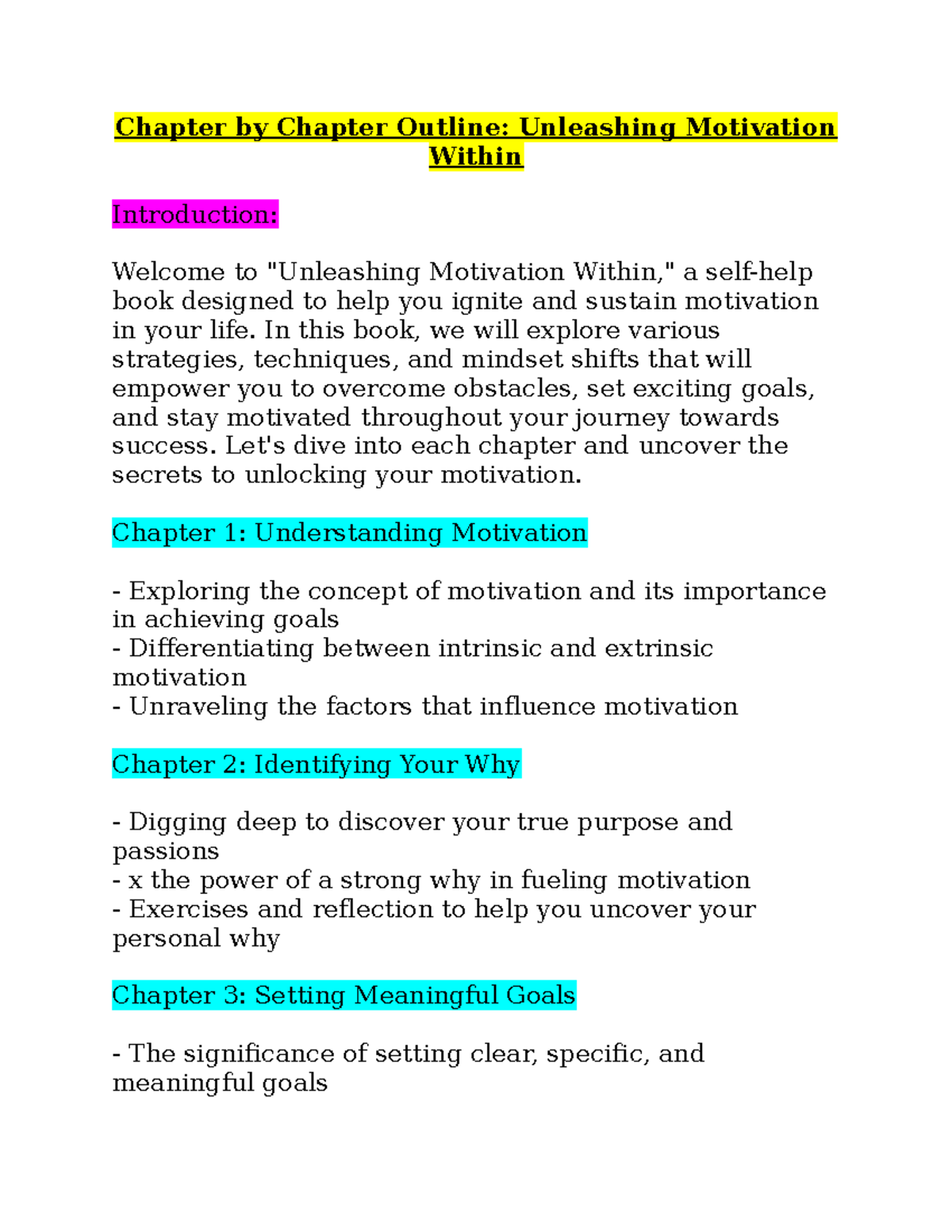 Chapter by Chapter Outline Unleashing Motivation Within - ENG 263 - CWU ...