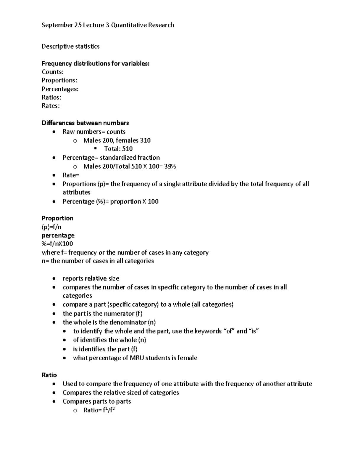 Lecture 3 September 25 Quantitative - Warning: TT: undefined function: 32 Descriptive statistics ...