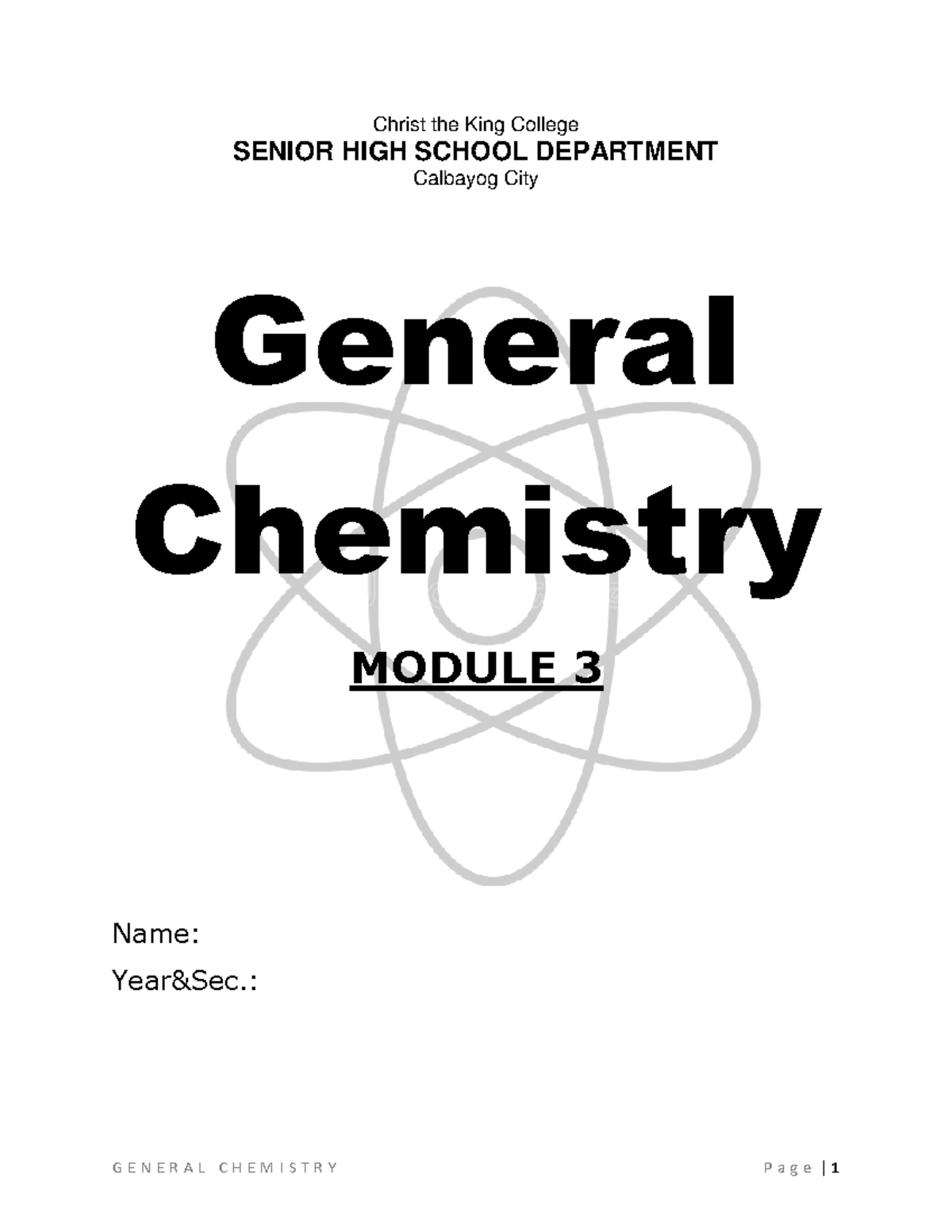 Module 3 gen chem - Learning Materials and Guides - Christ the King ...