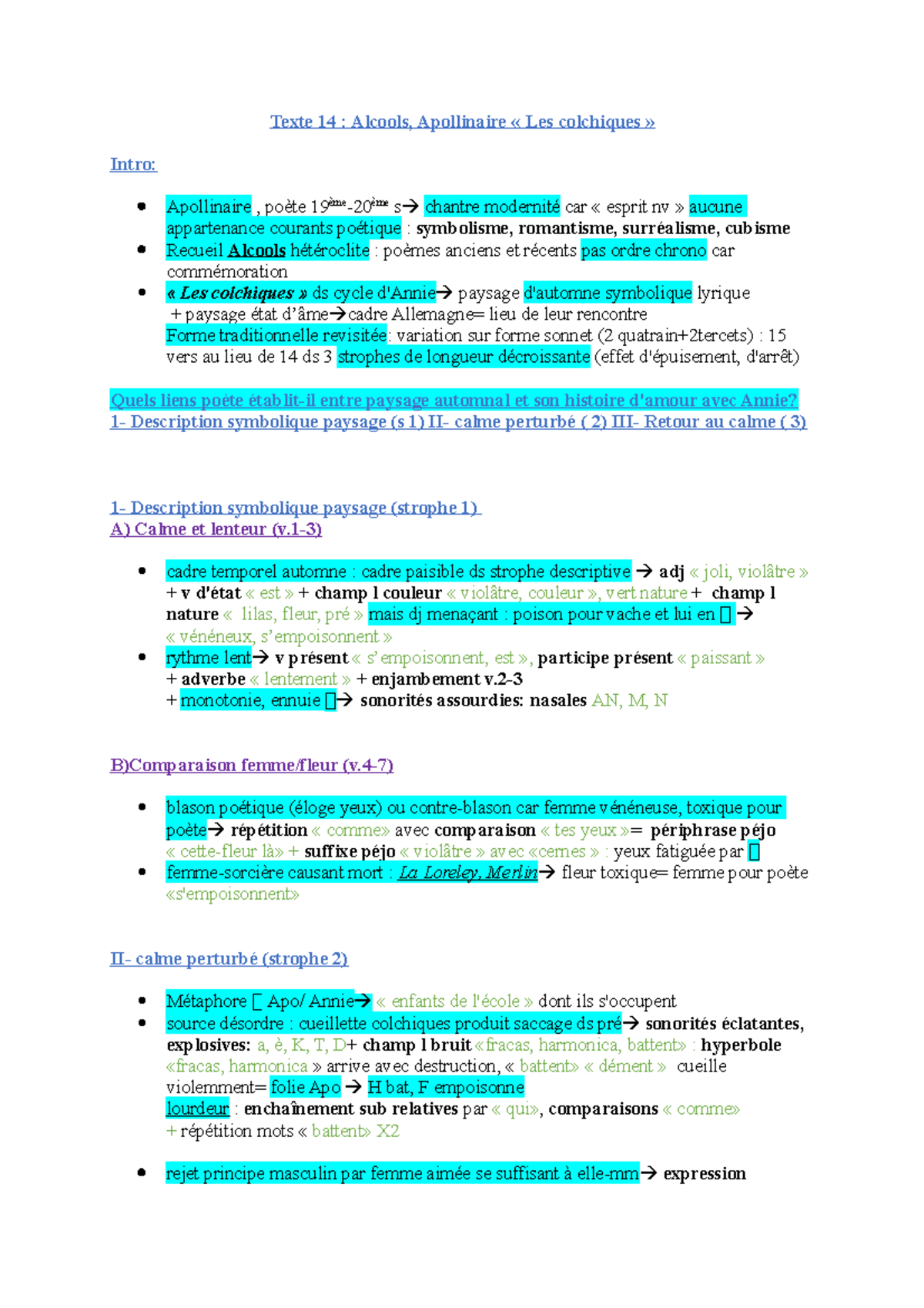 Fiche 13 Alcools Les Colchiques - Texte 14 : Alcools, Apollinaire « Les ...