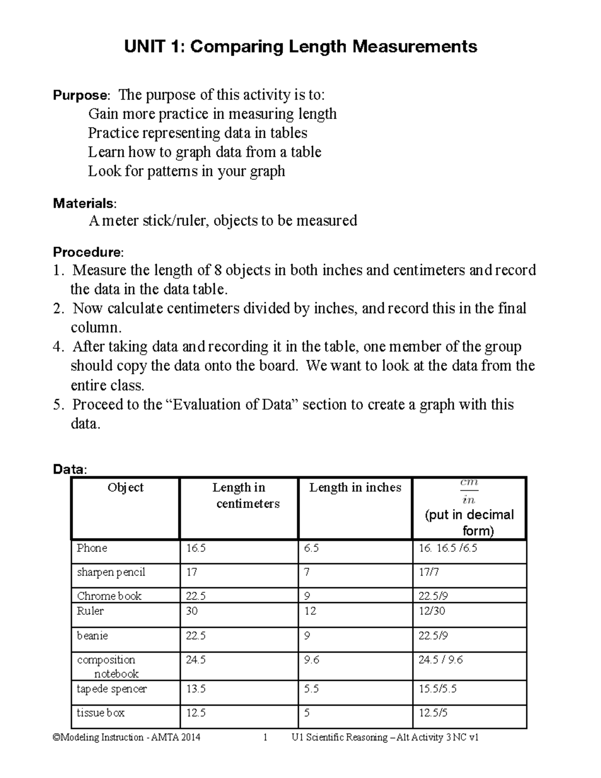 Orlando Copy of Inches vs Centimeters Original - UNIT 1: Comparing ...