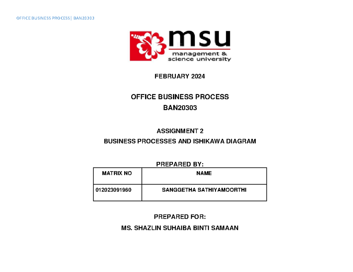 OBP ASG 2 Report - OFFICE BUSINESS PROCESS| BAN FEBRUARY 2024 OFFICE ...