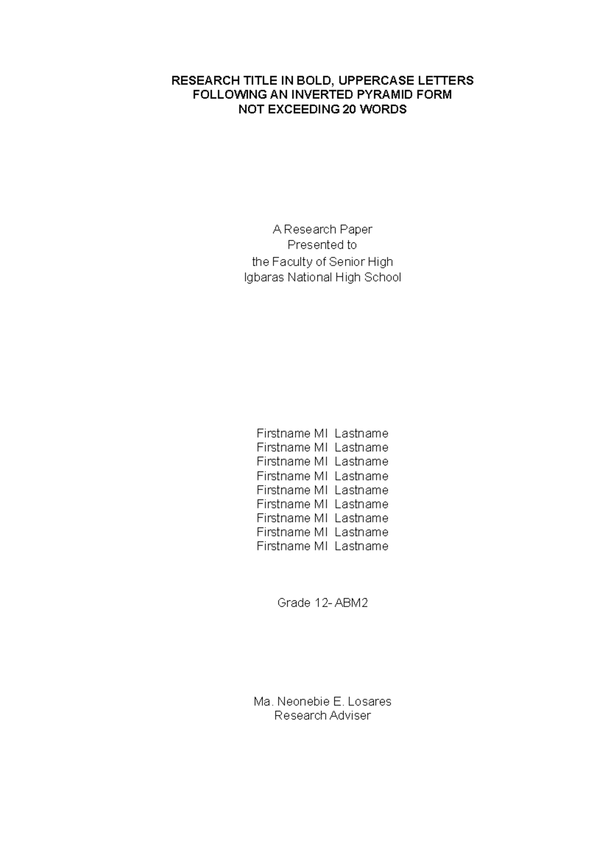 SHS Research Format 2021 - RESEARCH TITLE IN BOLD, UPPERCASE LETTERS ...