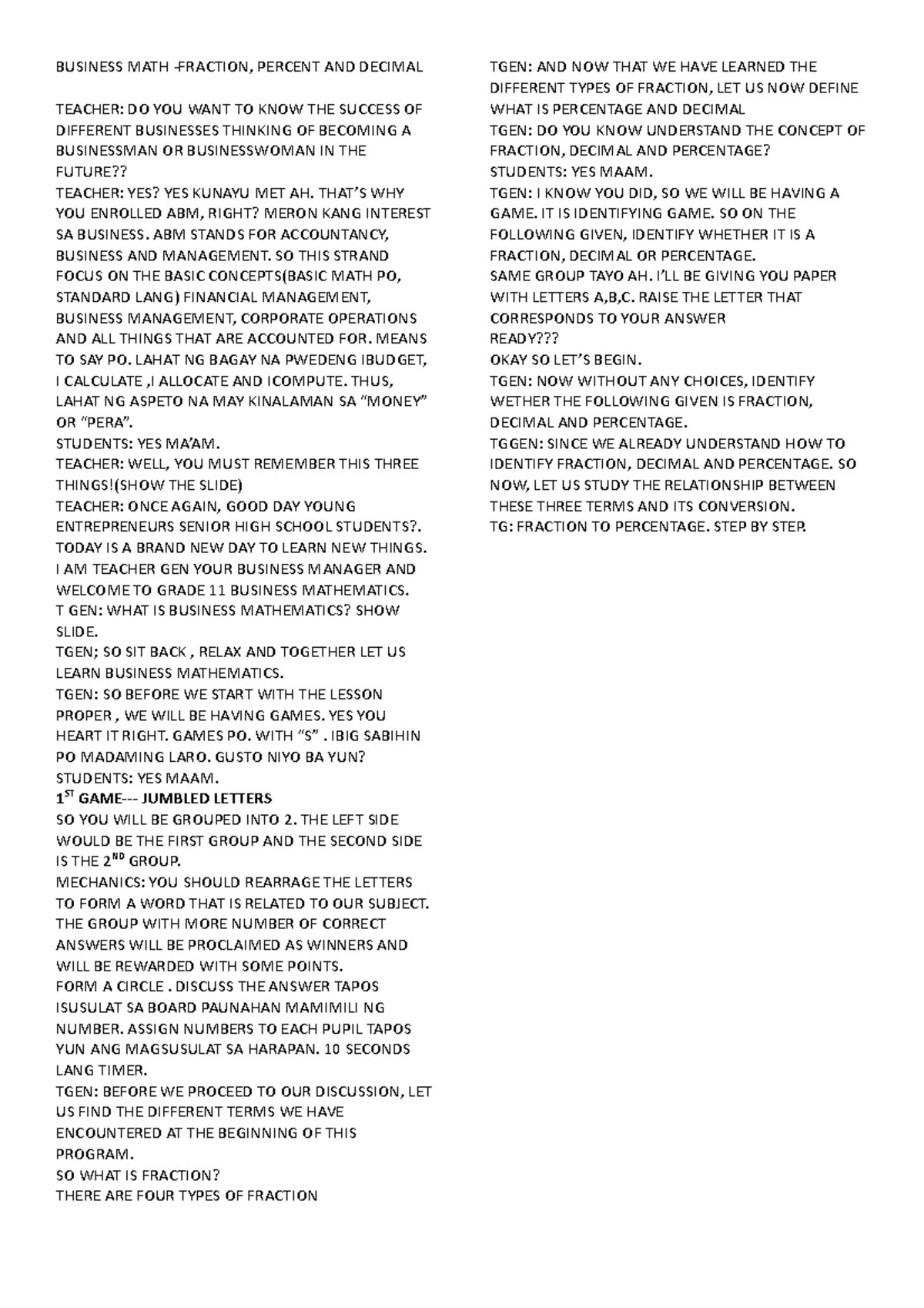 Business MATH - bookkeeping section which is related to the ABM subject ...