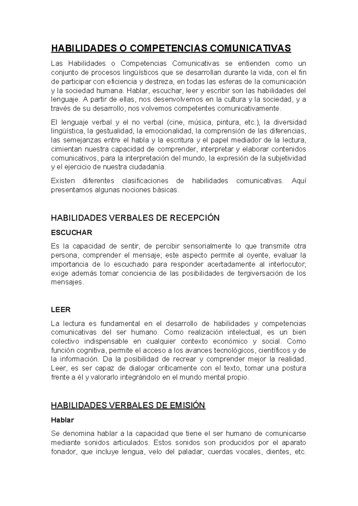 Habilidades O Competencias Comunicativas - Hablar, escuchar, leer y ...