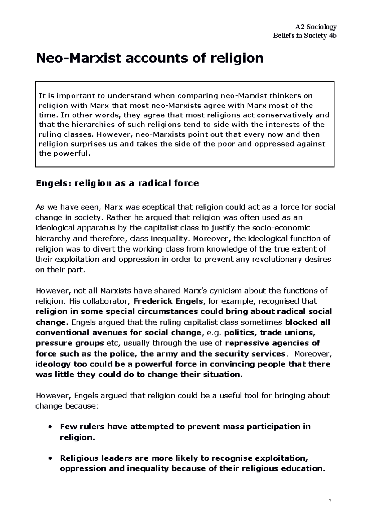 religion a level sociology - Beliefs in Society 4b Neo-Marxist accounts ...