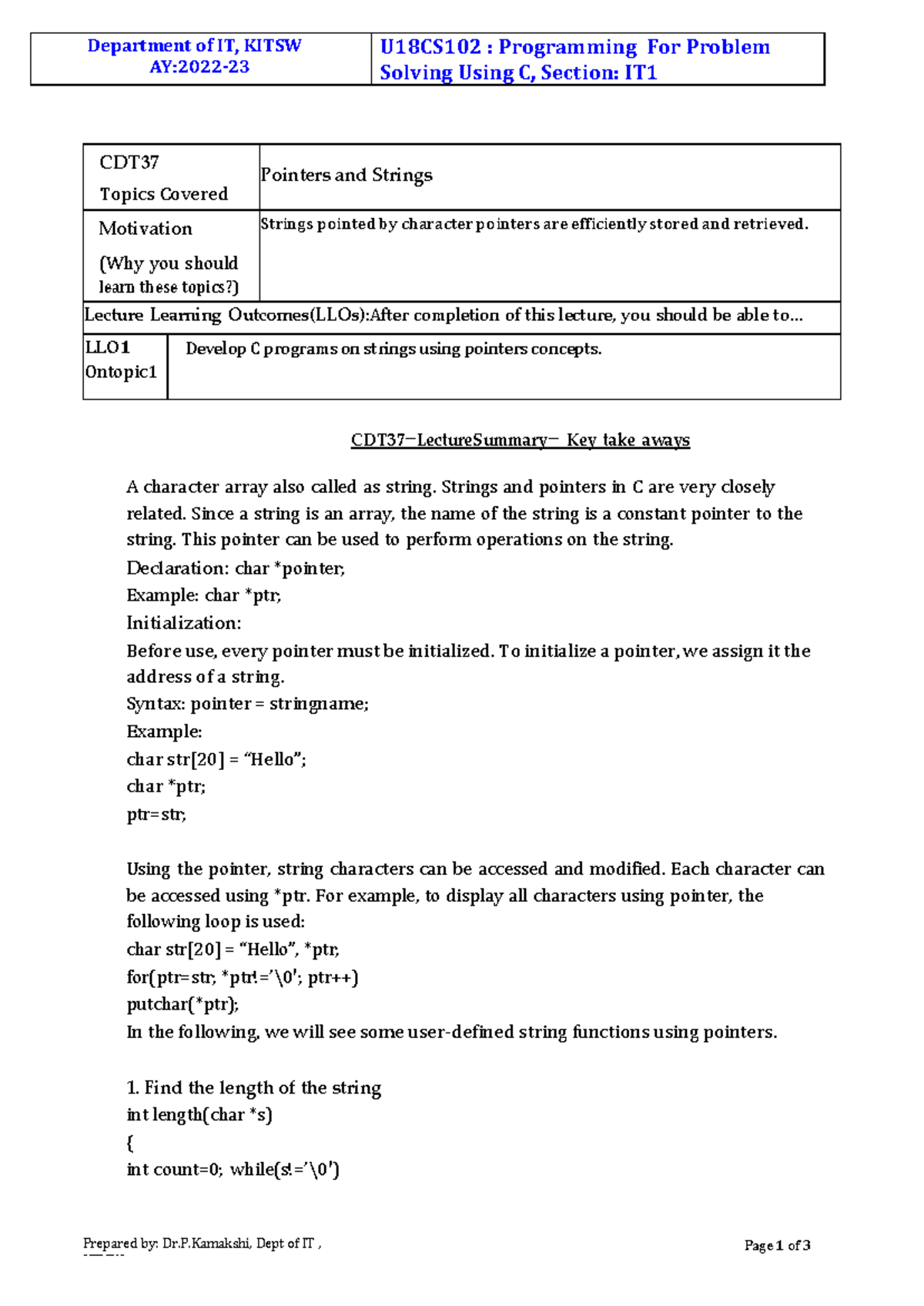 CDT37 - Very important notes - Prepared by: Dr.P, Dept of IT , KITSW ...