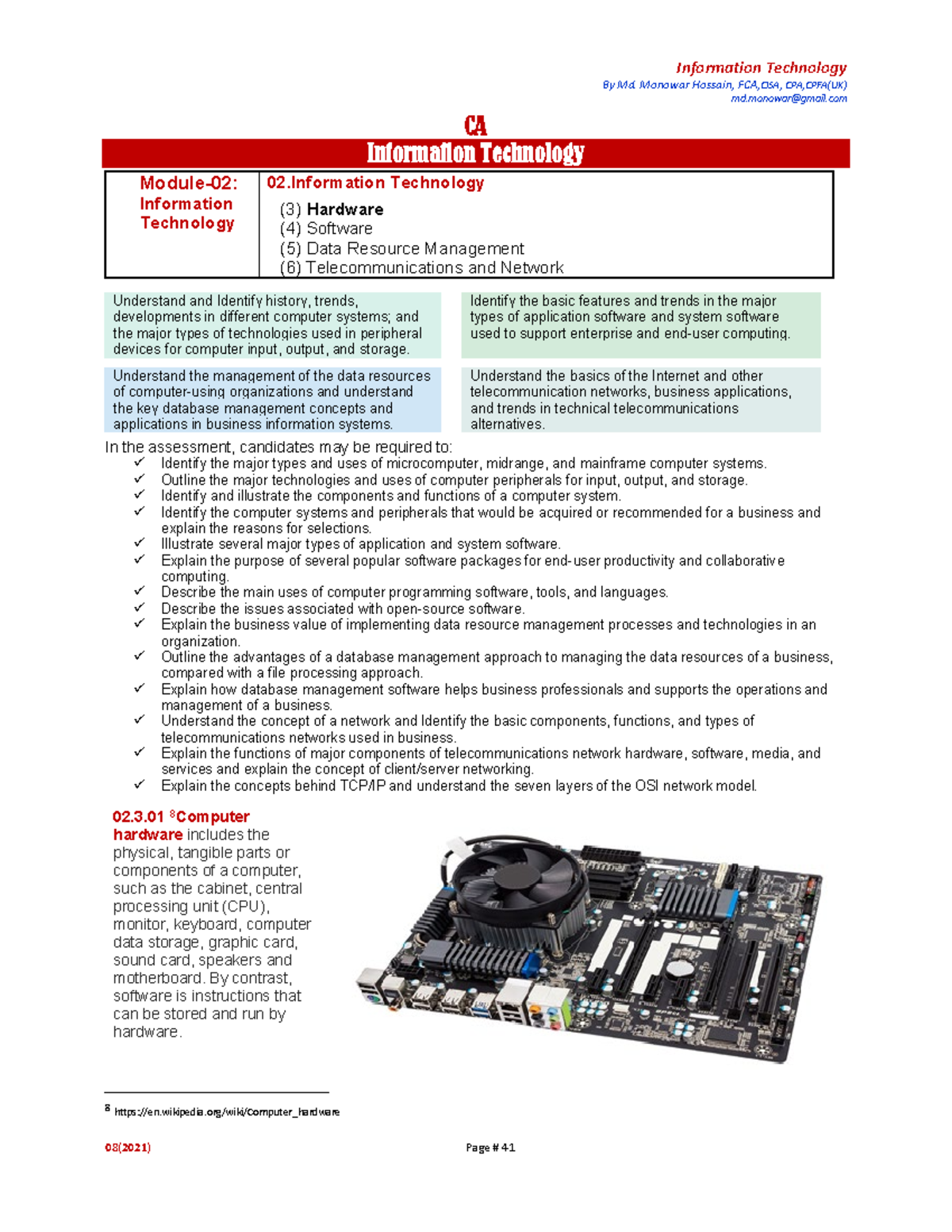 CA(CL) Information Technology 02.3 Hardware(8th Batch) - By Md. Monowar ...