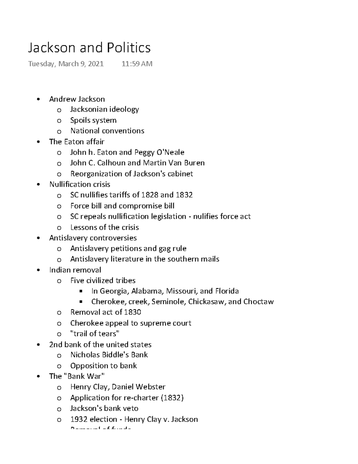 Jackson and Politics - Lecture notes 10 - Andrew Jackson Jacksonian ...