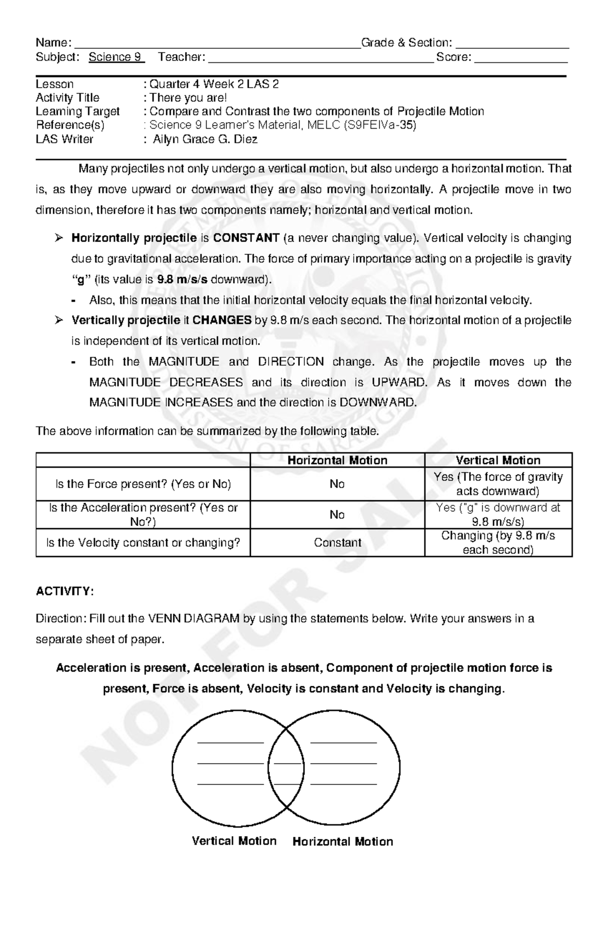 Grade 9 Science Q4 week 2 LAS 2 - Name ...