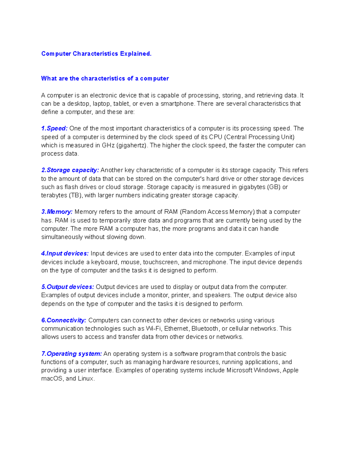 What are the characteristics of a computer - Computer Characteristics ...