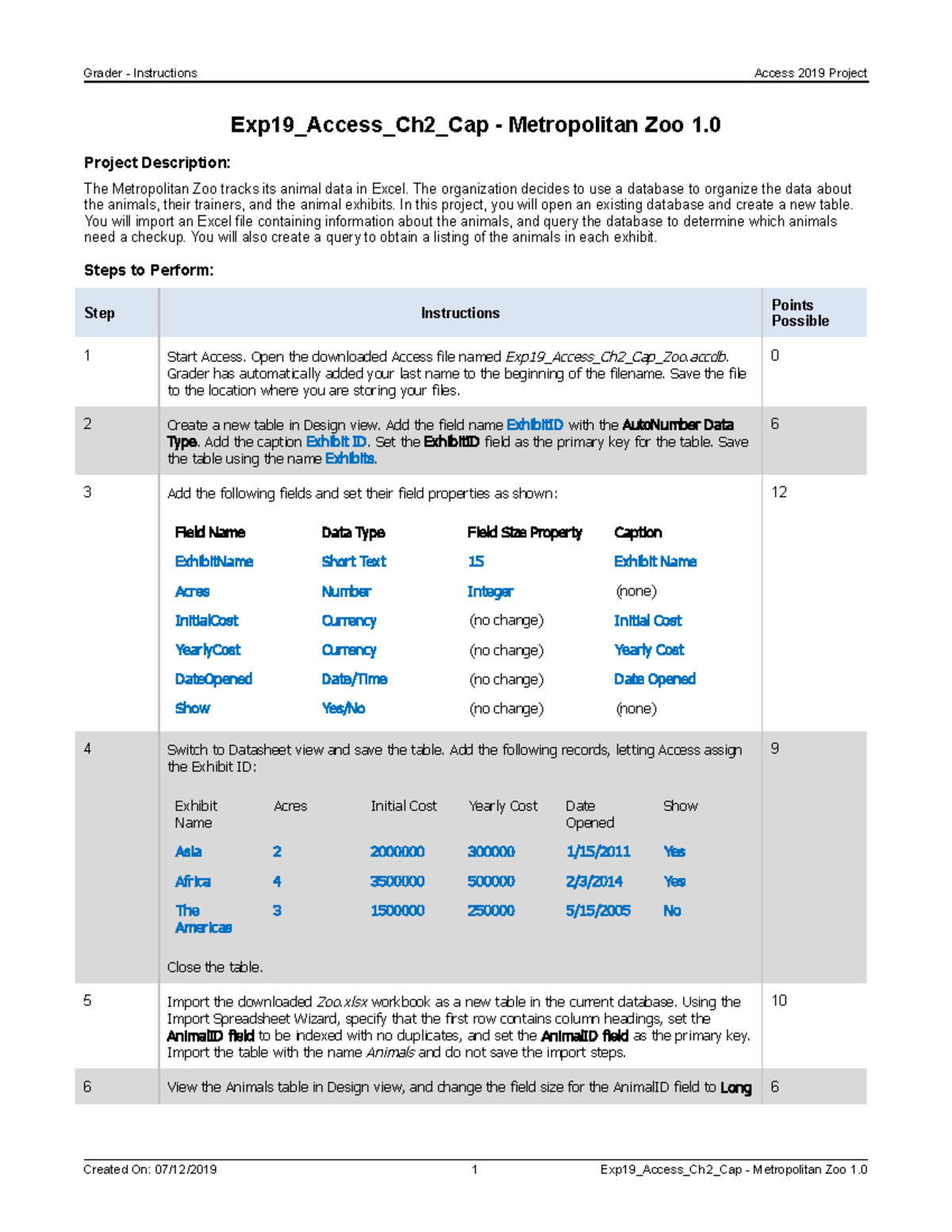 EX19 AC CH02 Grader CAP AS Instructions - Grader - Instructions Access 2019 Project - Studocu