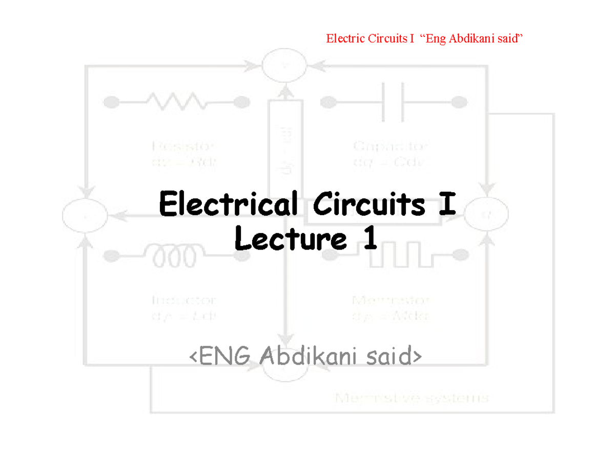 basic electrical circuit and Lecture 1 - Electric Circuits I “Eng ...