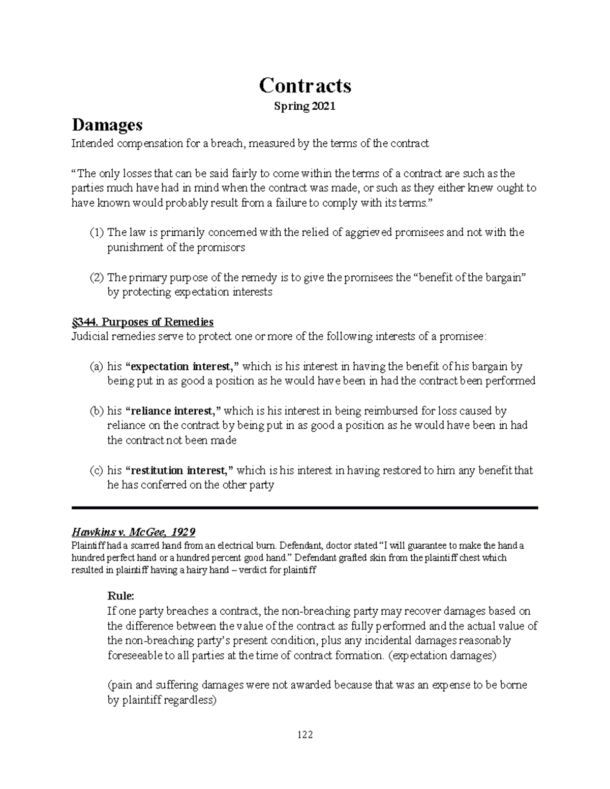 Attack Outline 1. Damages. Contracts Final. Spring 2021. 2 - Contracts ...