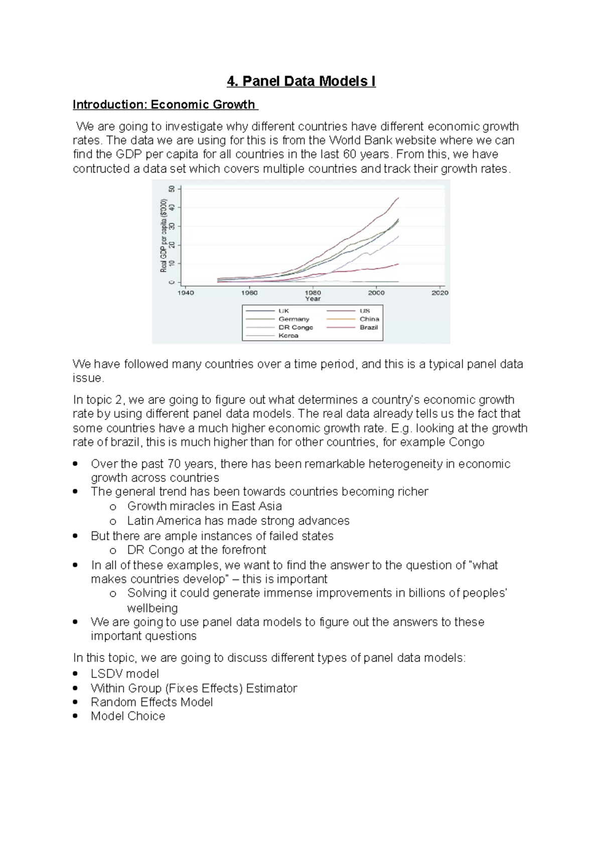 4. Panel Data Models I - Lecture notes 1 - 4. Panel Data Models I ...