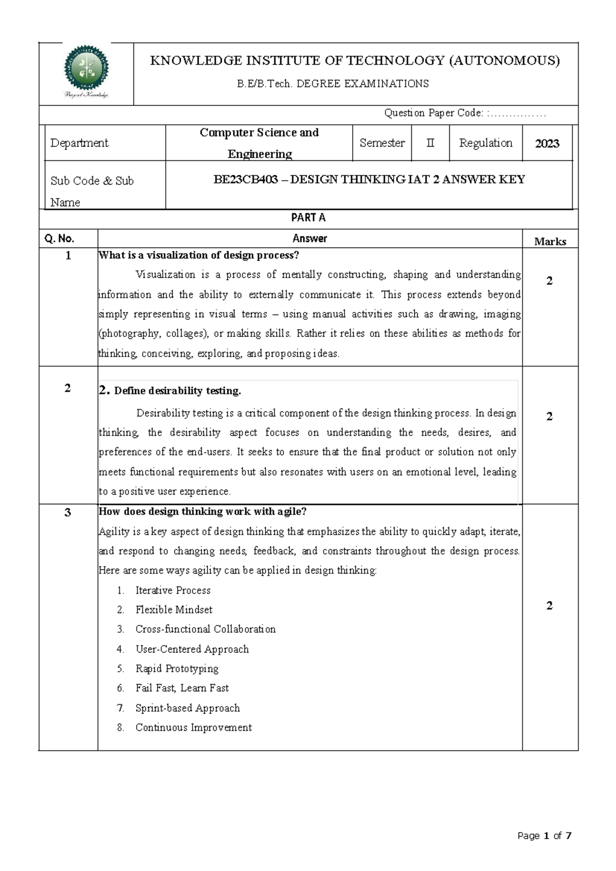 IAT 2 Answer KEY - excellent - KNOWLEDGE INSTITUTE OF TECHNOLOGY ...