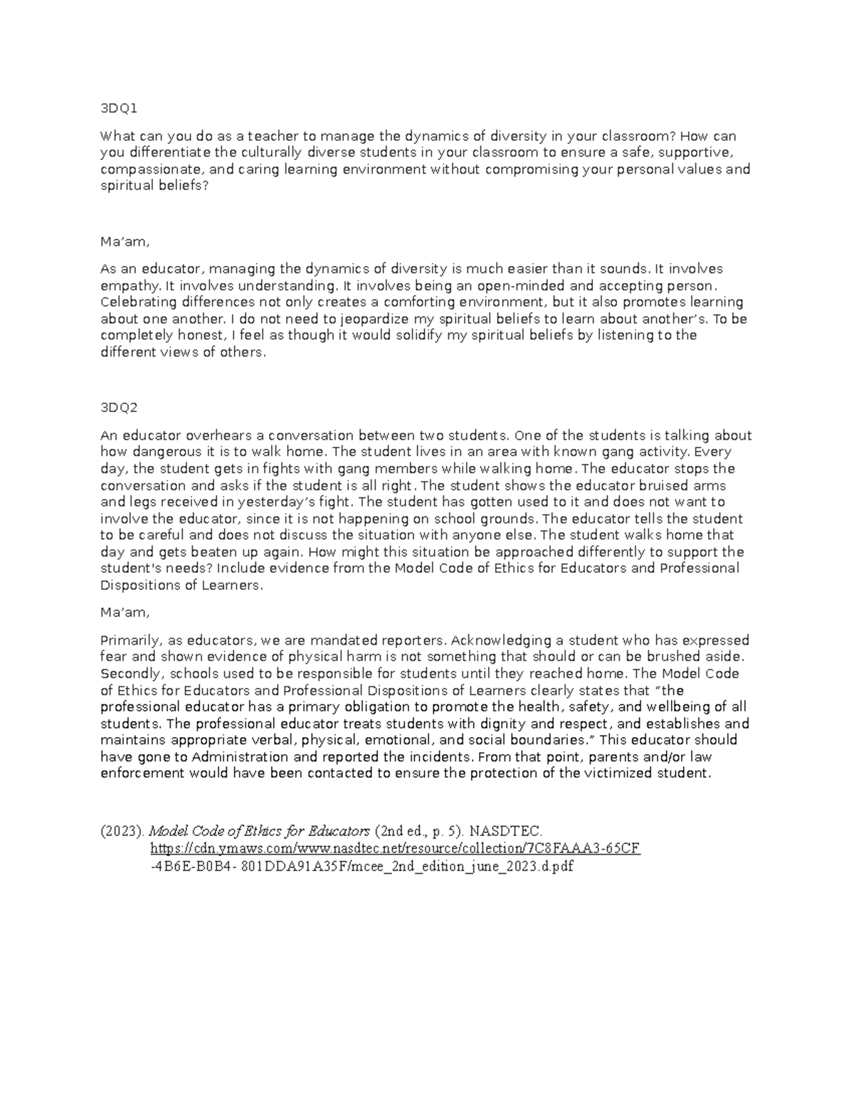 Topic 3, DQ 1 & 2 - 3DQ What can you do as a teacher to manage the ...