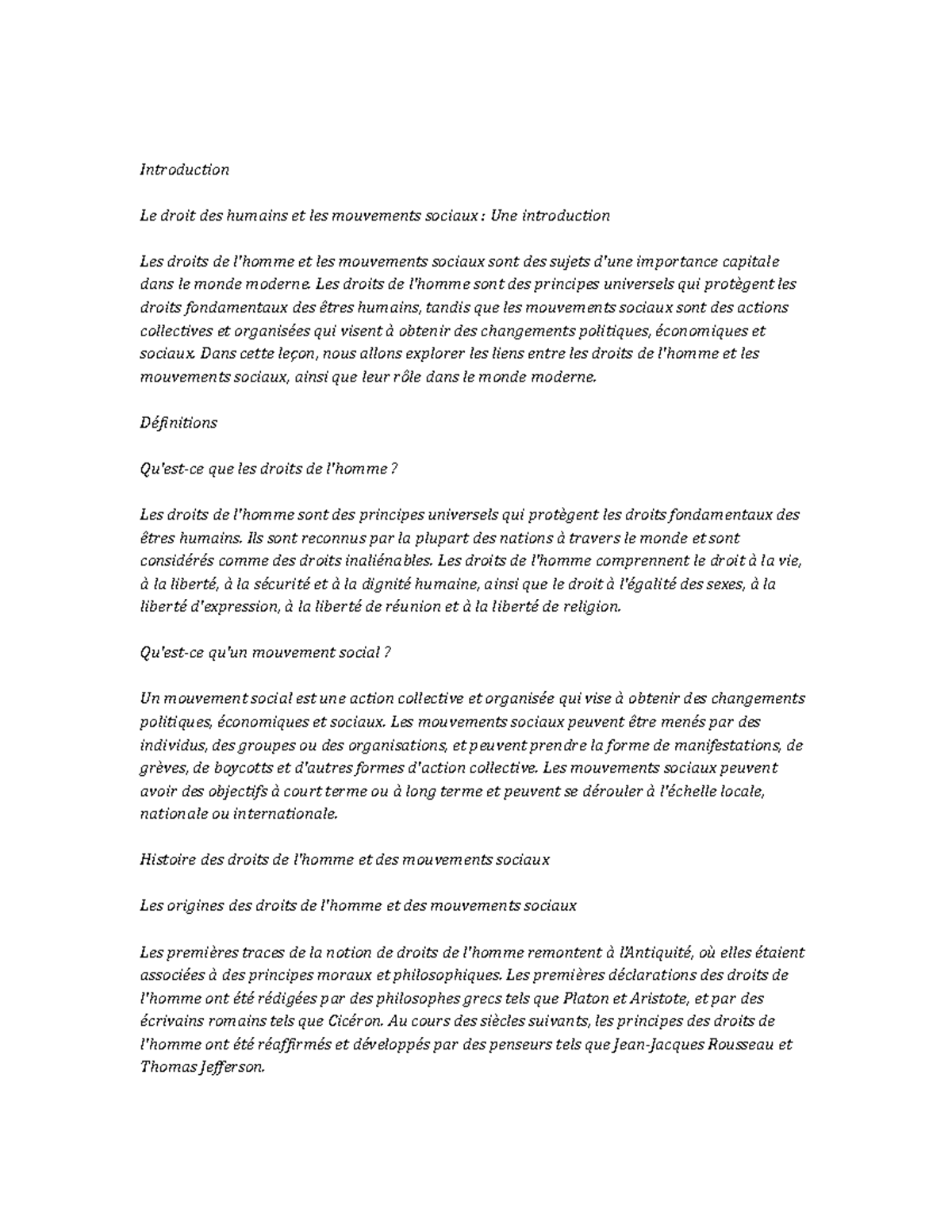 Human Rights and Social Movements Notes de cours - Introduction Le ...