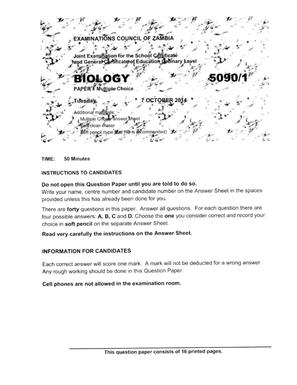 2014 Biology Paper 1 Past Paper - Biological molecules - Studocu