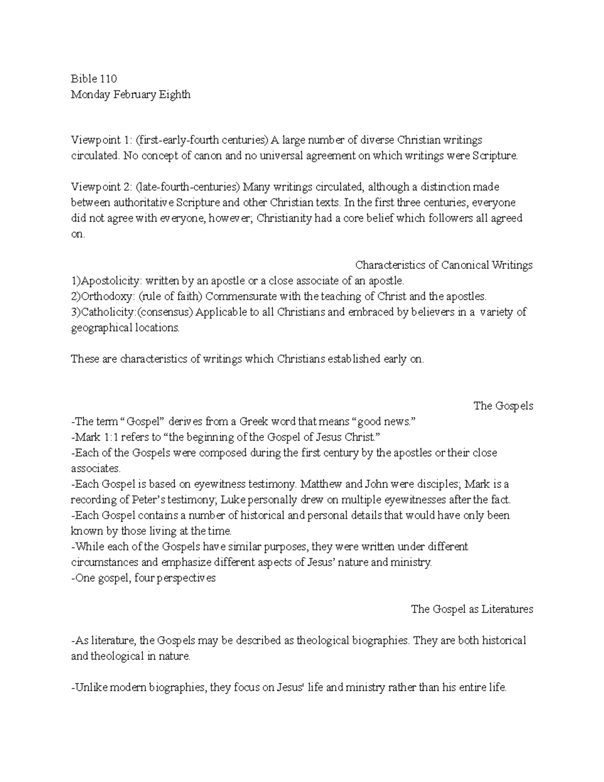 New Testament Survey notes - Bible 110 Monday February Eighth Viewpoint ...