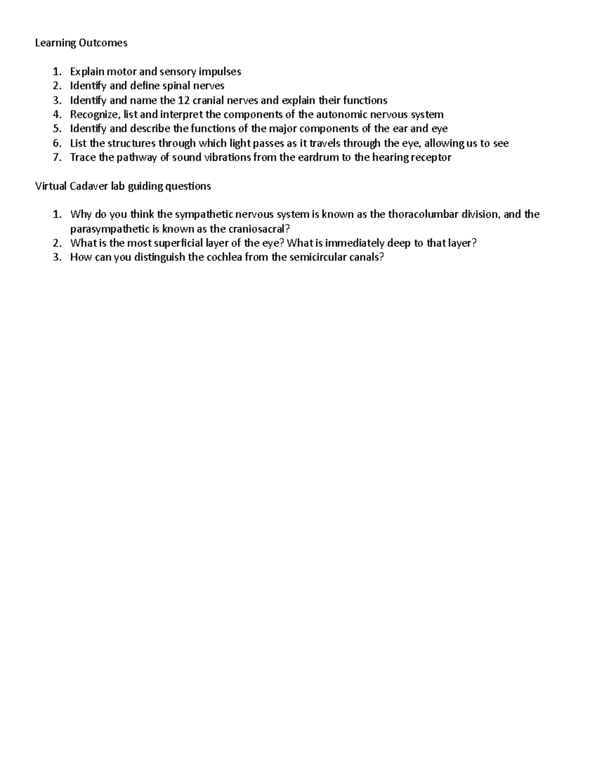ANAT 100 Module 6 Peripheral Nervous System - Learning Outcomes Explain ...