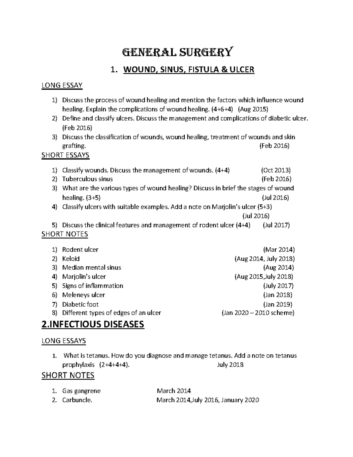 General Surgery final - GENERAL SURGERY 1. WOUND, SINUS, FISTULA ...