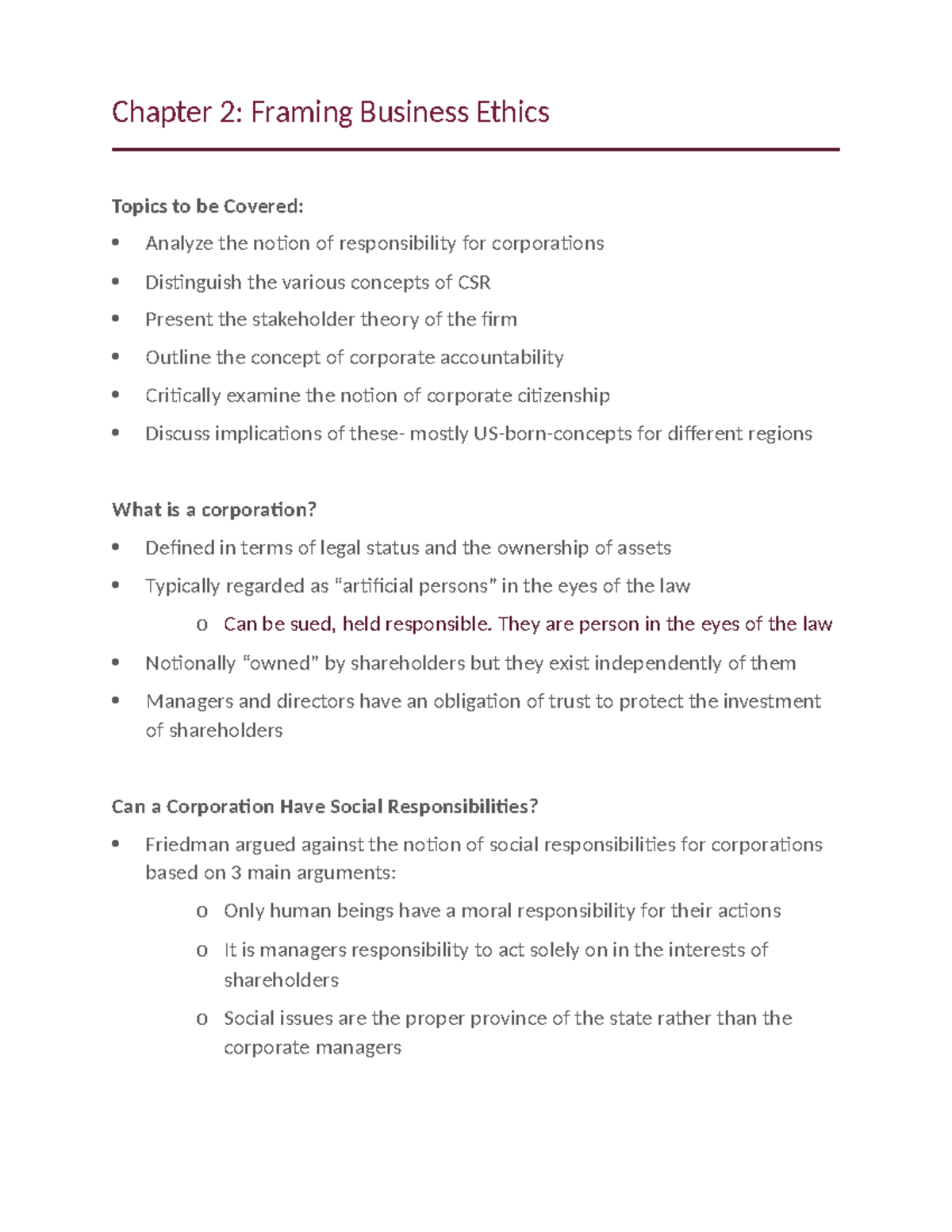 Chapter 2 3 Notes Ethics - Chapter 2: Framing Business Ethics Topics to ...