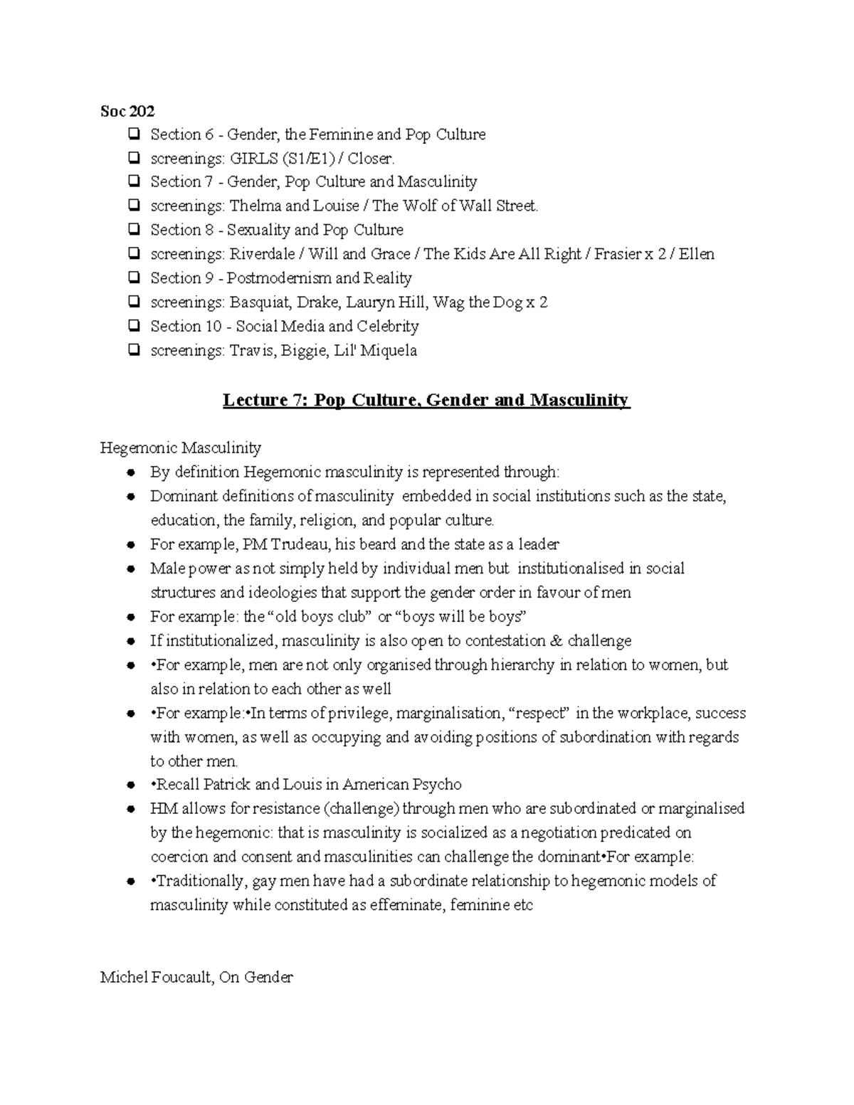 Soc 202 - slide notes - Soc 202 Section 6 - Gender, the Feminine and ...