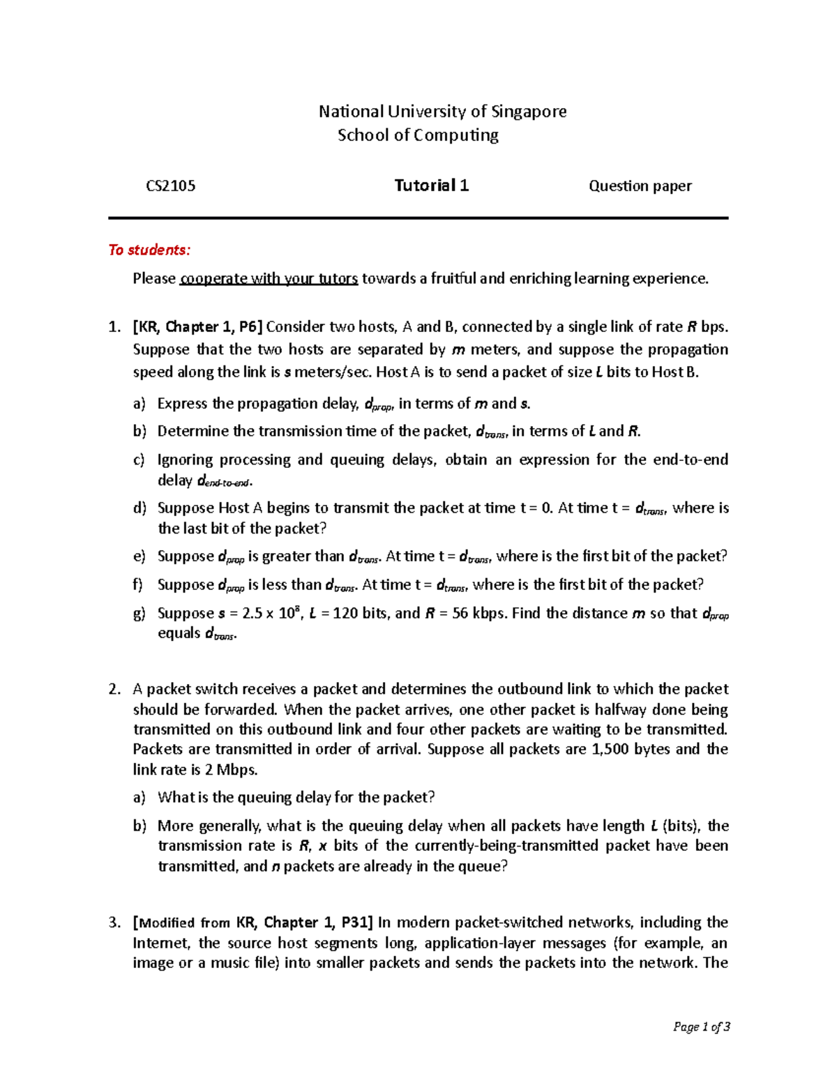 Tutorial 1 Question AY 21/22 - National University of Singapore School of Computing CS2105 ...