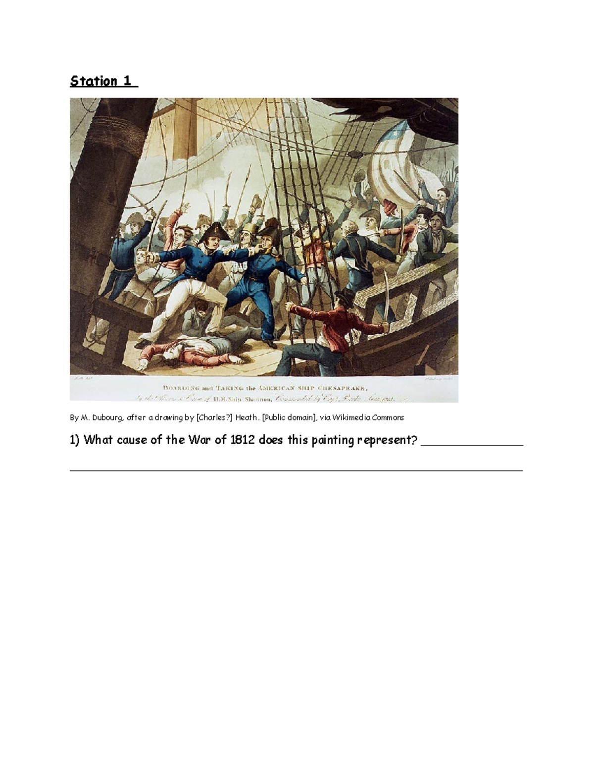 War of 1812 Gallery Walk-Student version doc - By M. Dubourg, after a ...