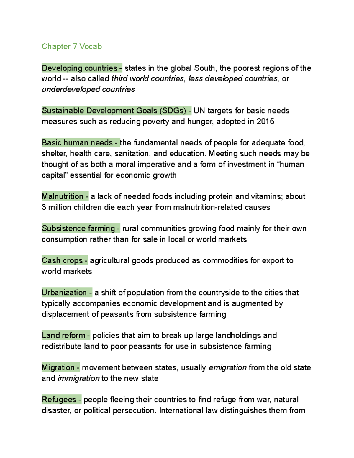 Intro to International Chapter 7 Vocab - Chapter 7 Vocab Developing ...