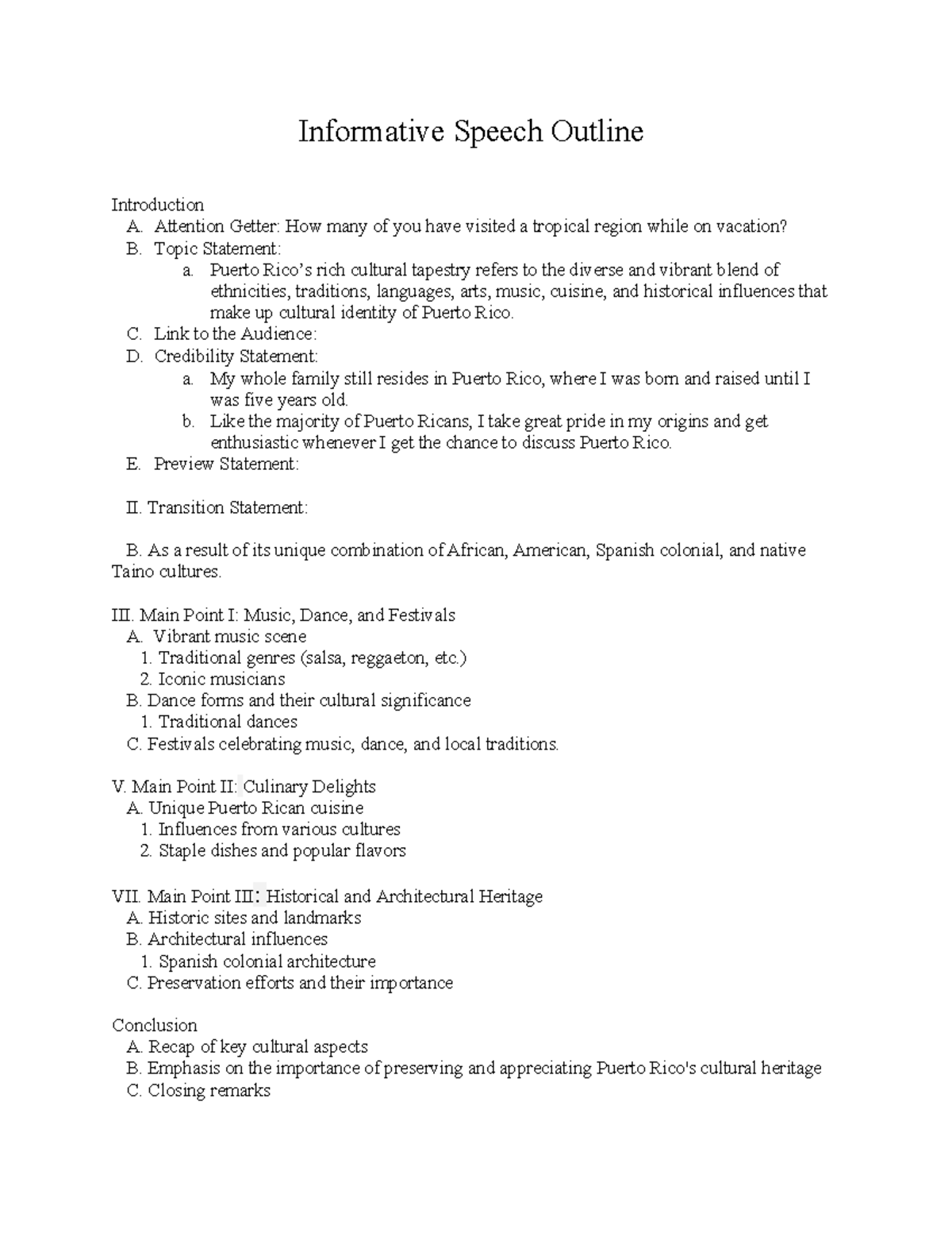 Informative Speech Outline - Informative Speech Outline Introduction A ...