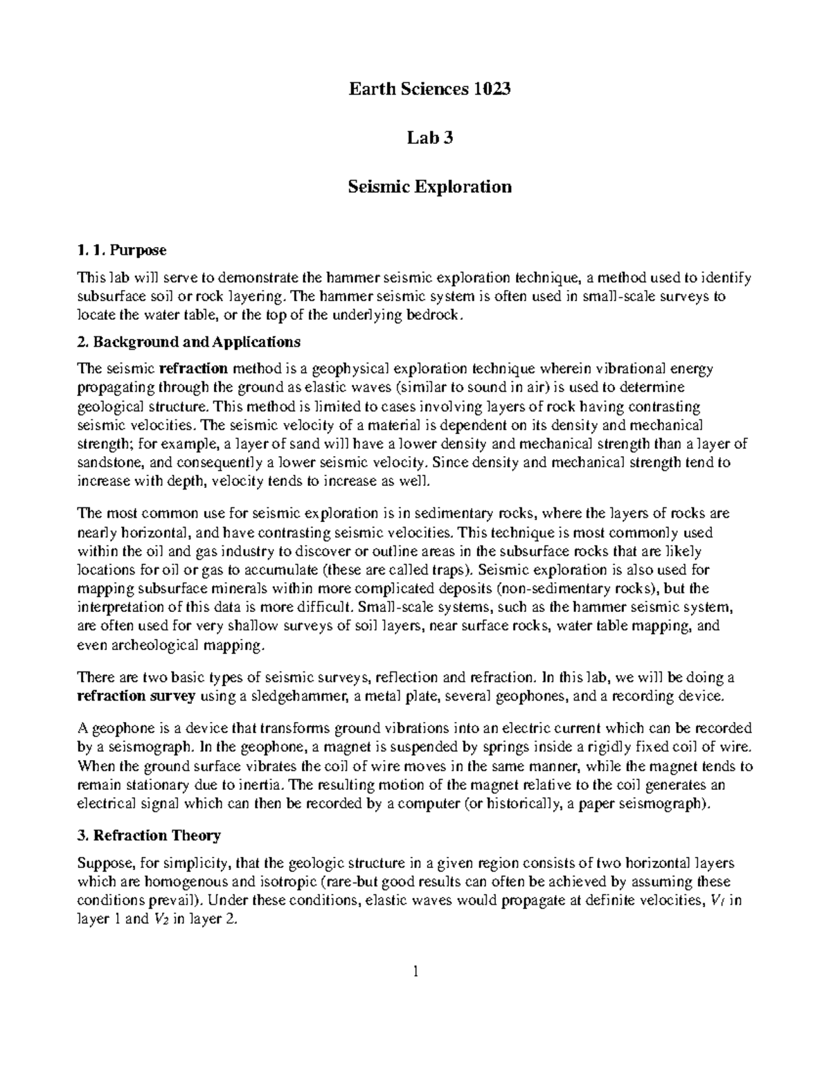 ES 1023 - Lab 3 Seismic Exploration - Earth Sciences 1023 Lab 3 Seismic ...