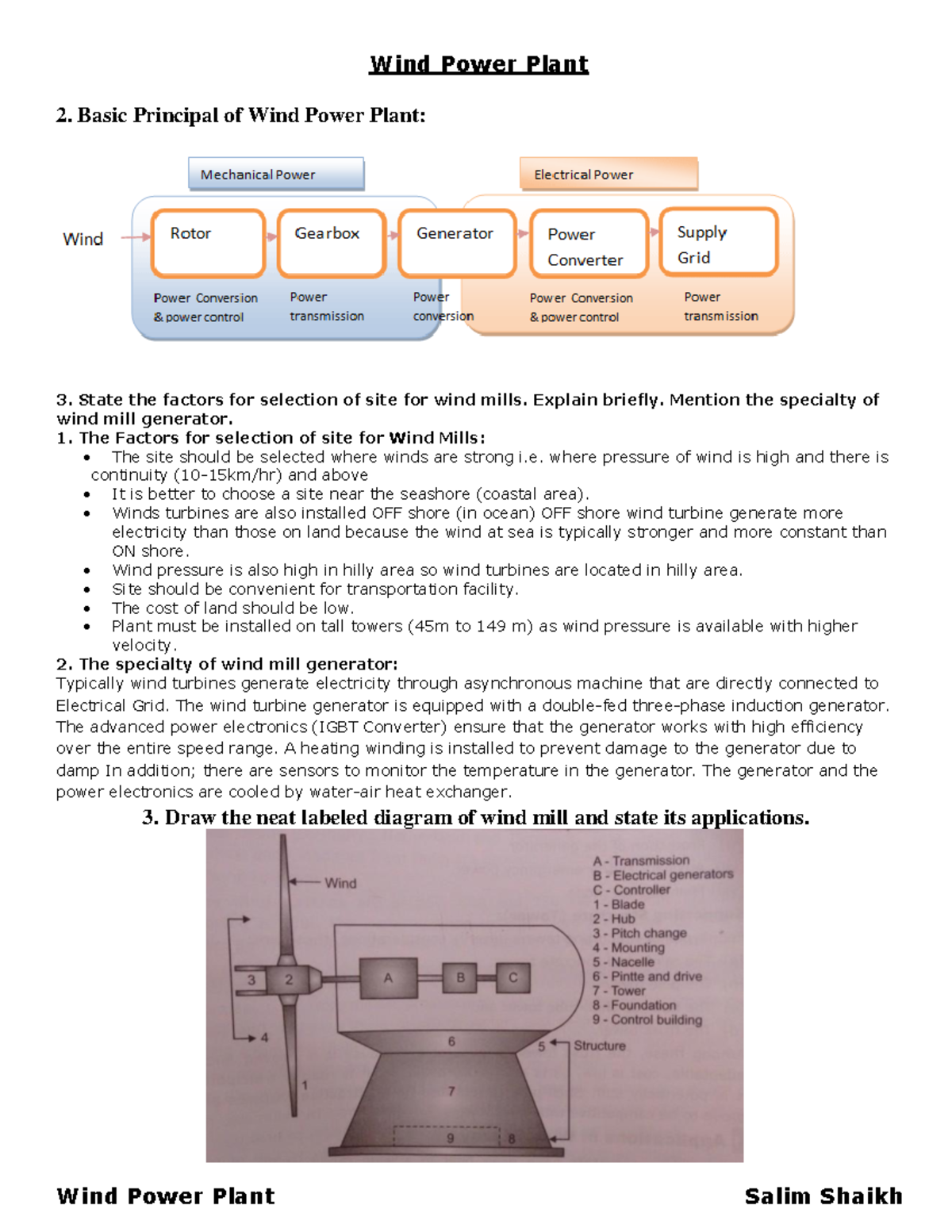 Wind Power Plant - Lecture notes 7-8 - Wind Power Plant 2. Basic ...